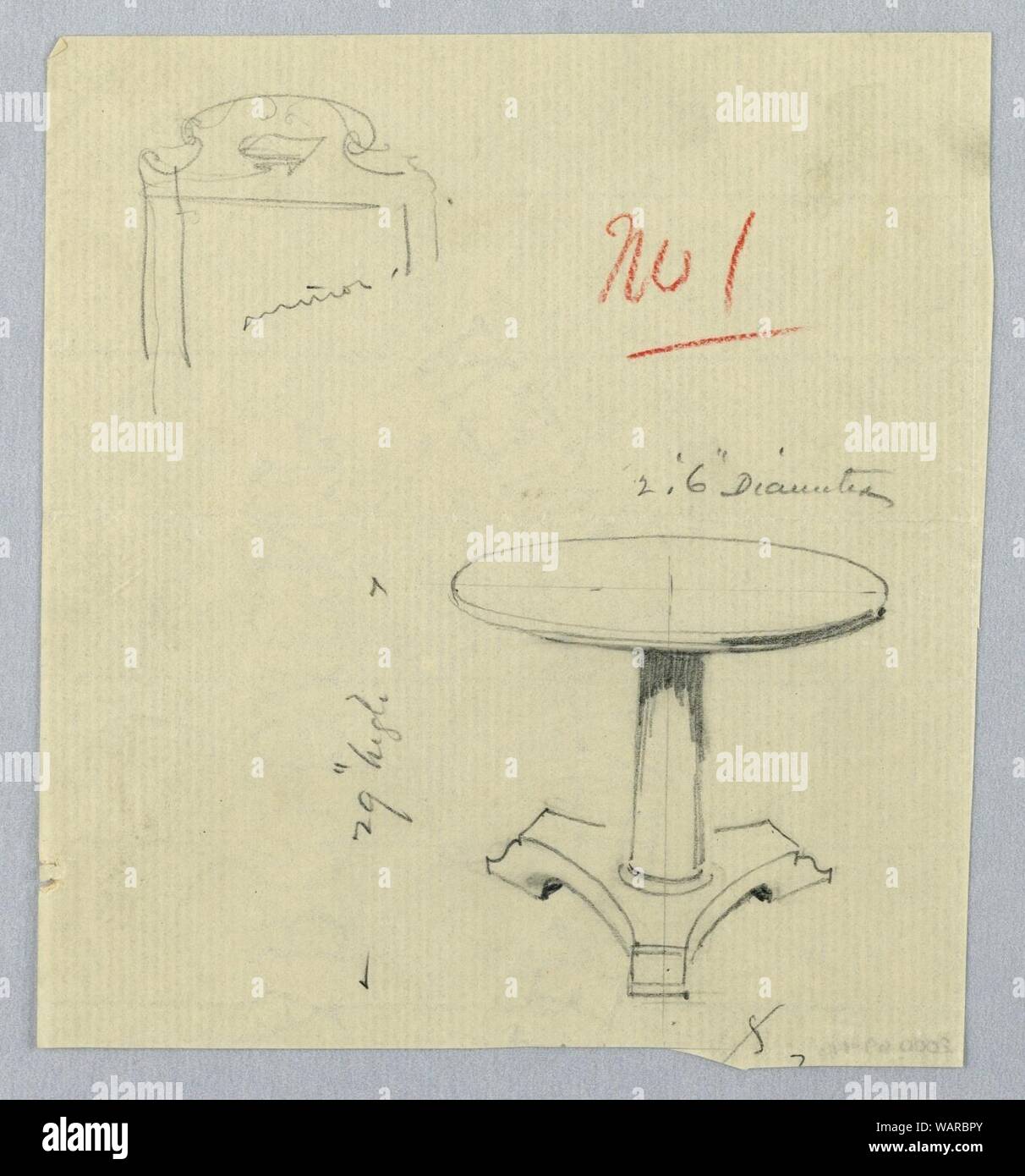 Drawing, Design for Small Round Table with Baluster Supports on Three ...