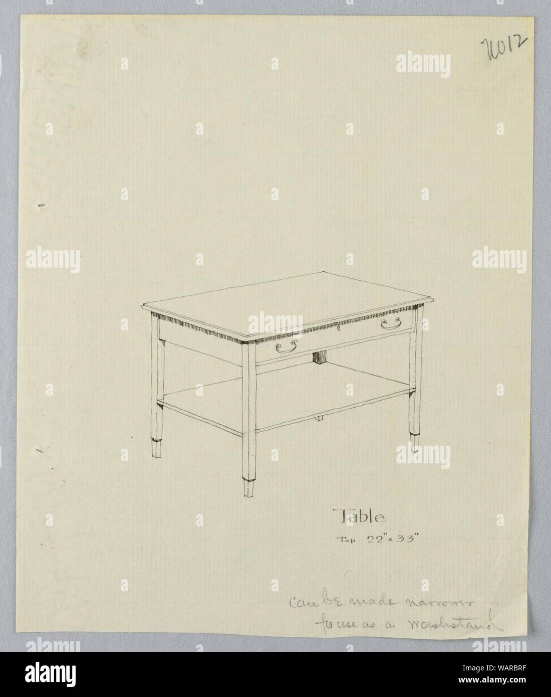Drawing, Design for Small Rectangular Table with Drawer and Shelf, 1900 ...