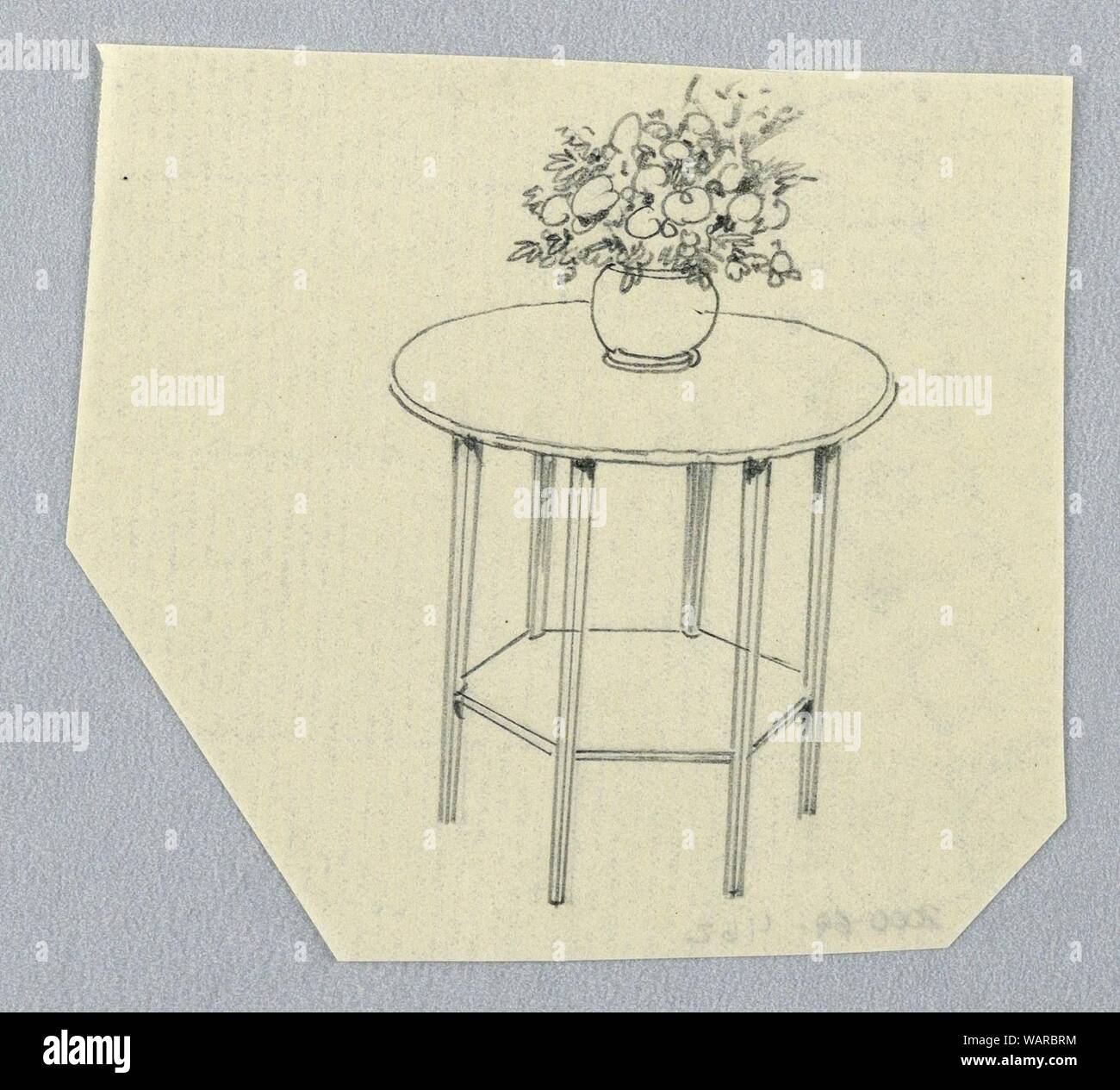 Drawing, Design for Small Round Table with Sextagonal Shelf and Fluted ...