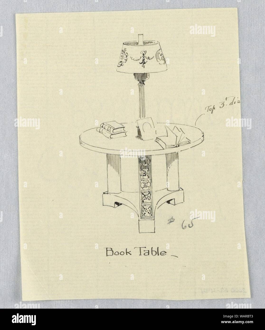 Drawing, Design for Small Round Book Table with Carved Square Legs ...