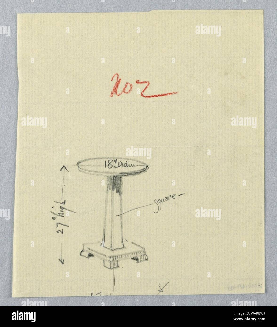 Drawing, Design for Small Round Table with Square Supports and Square ...