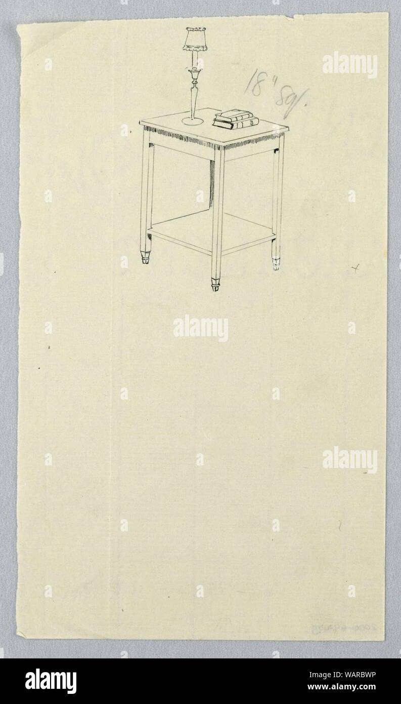 Drawing, Design for Small Square Table with Lamp and Books Atop, 1900 ...
