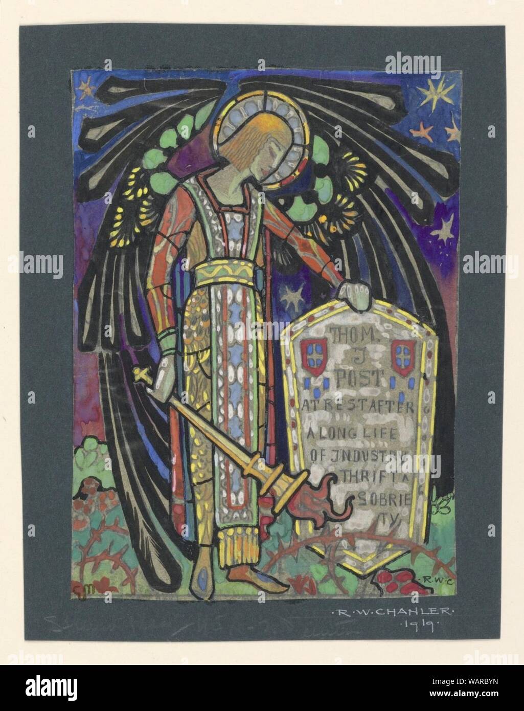 Drawing, Design for Stained Glass Memorial Window to Thomas J. Post ...