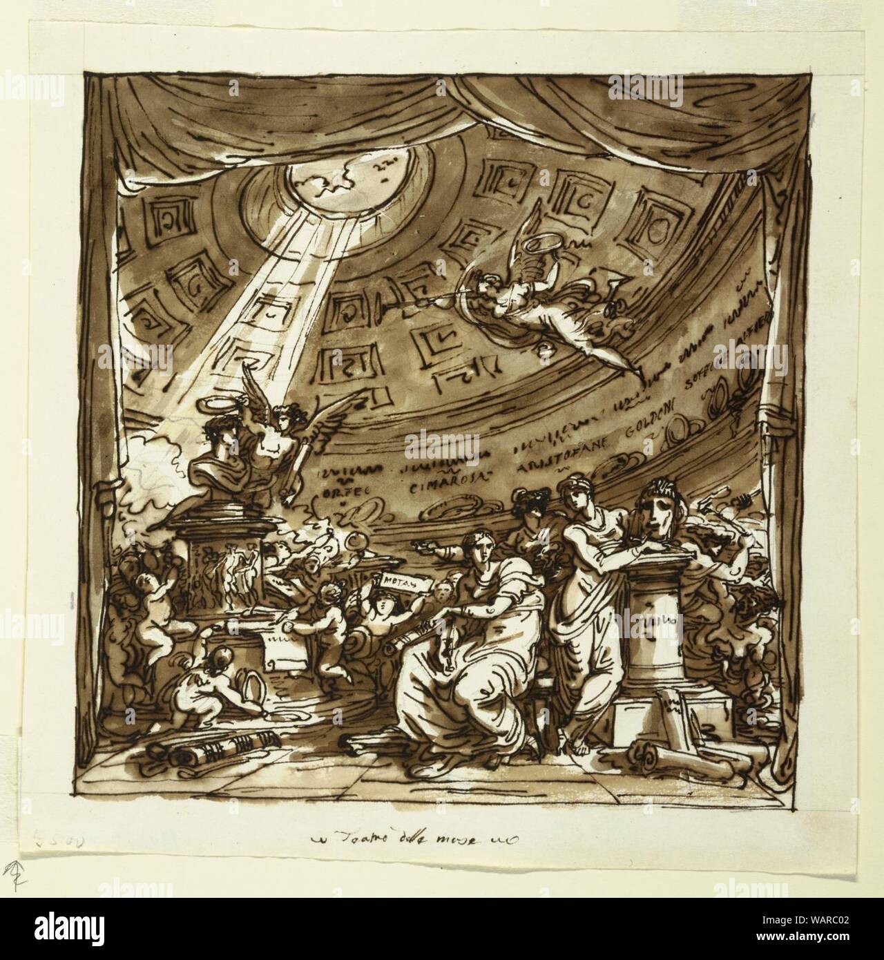 Drawing, Design for Stage Curtain- Temple of Fame, ca. 1815 Stock Photo ...