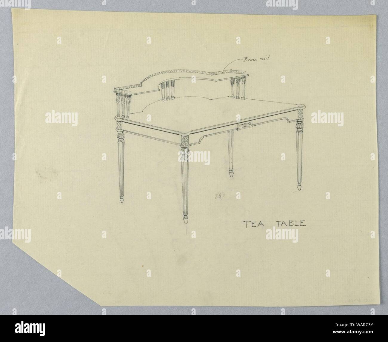 Drawing, Design for Tea Table with Brass Railing Along Back of Upper ...