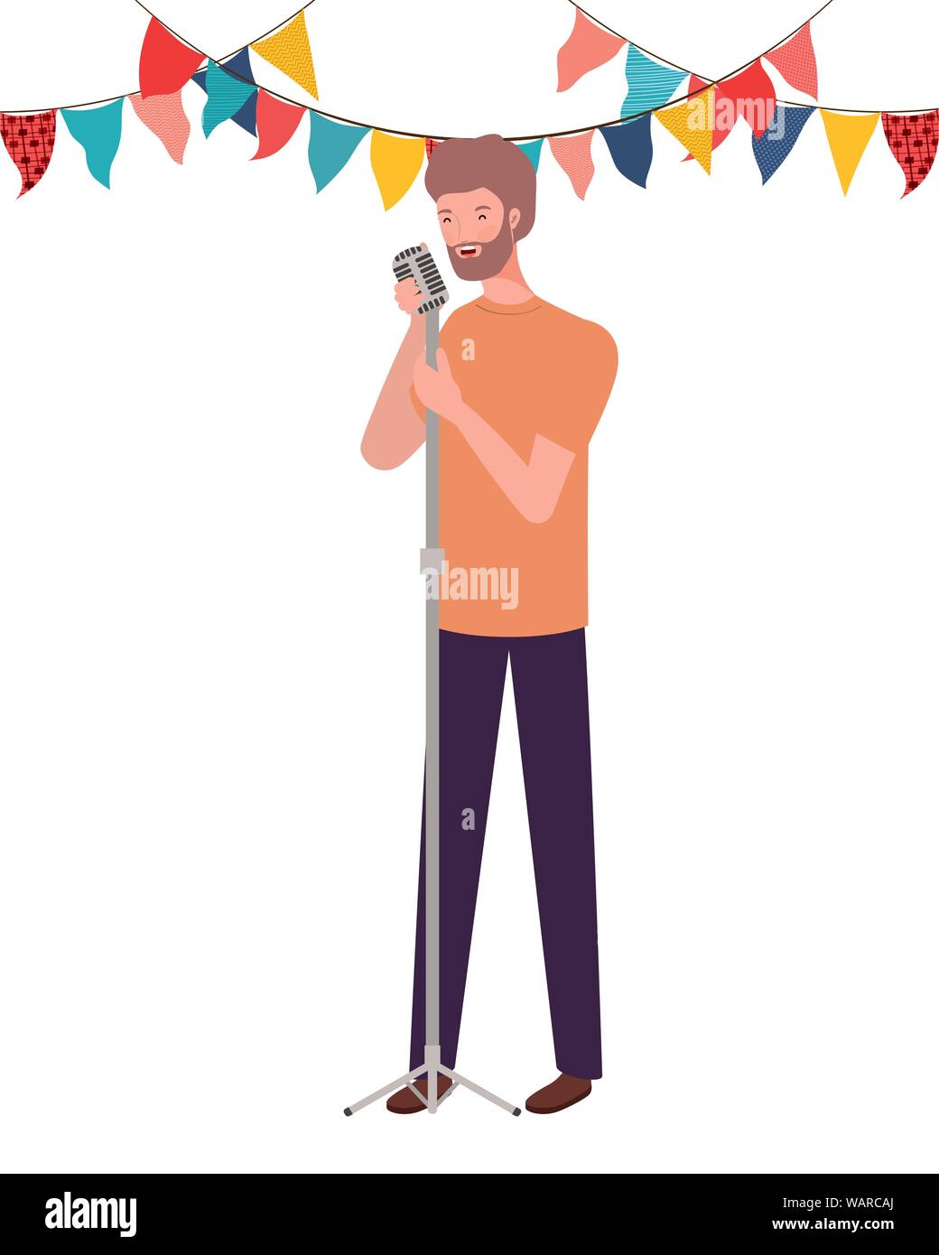 young man with microphone on white background Stock Vector Image & Art ...