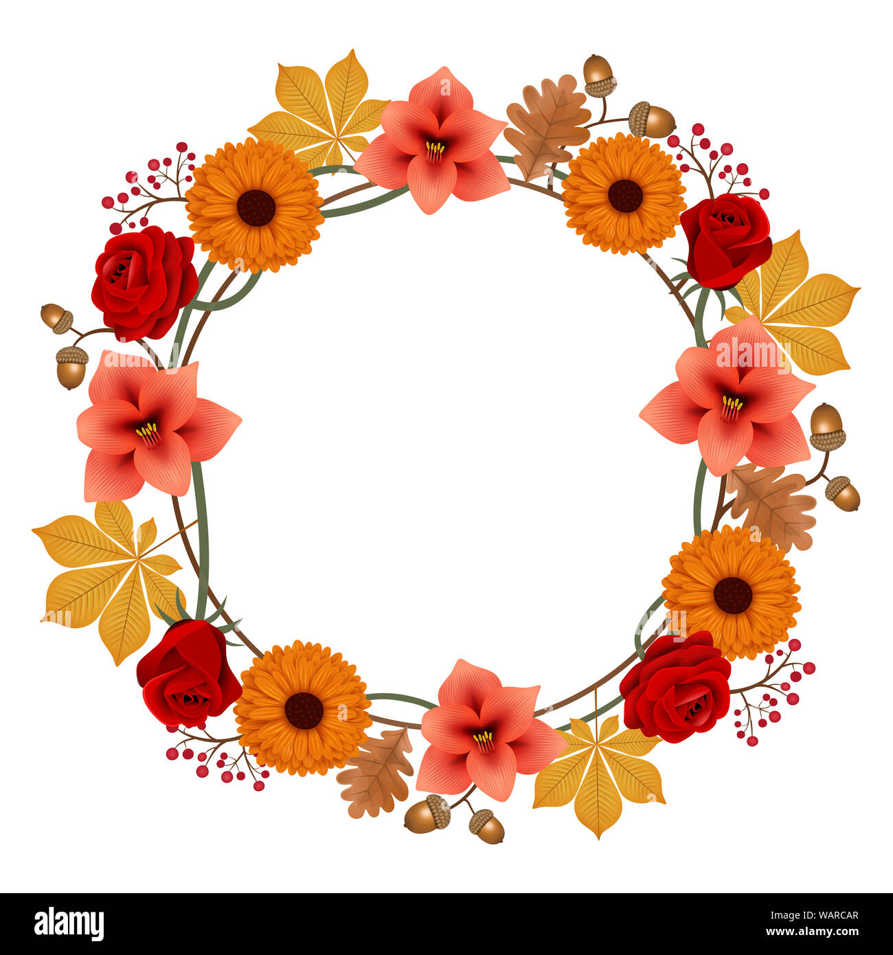 Autumn leaves acorns illustration Cut Out Stock Images & Pictures - Alamy