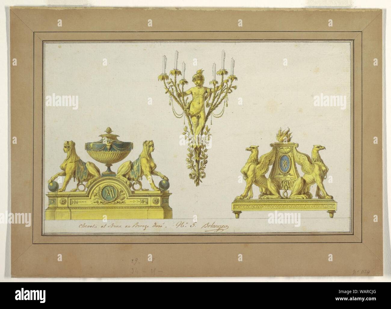 Drawing, Design for Two Andirons and Sconce of Gilt Bronze, 1777–90 ...