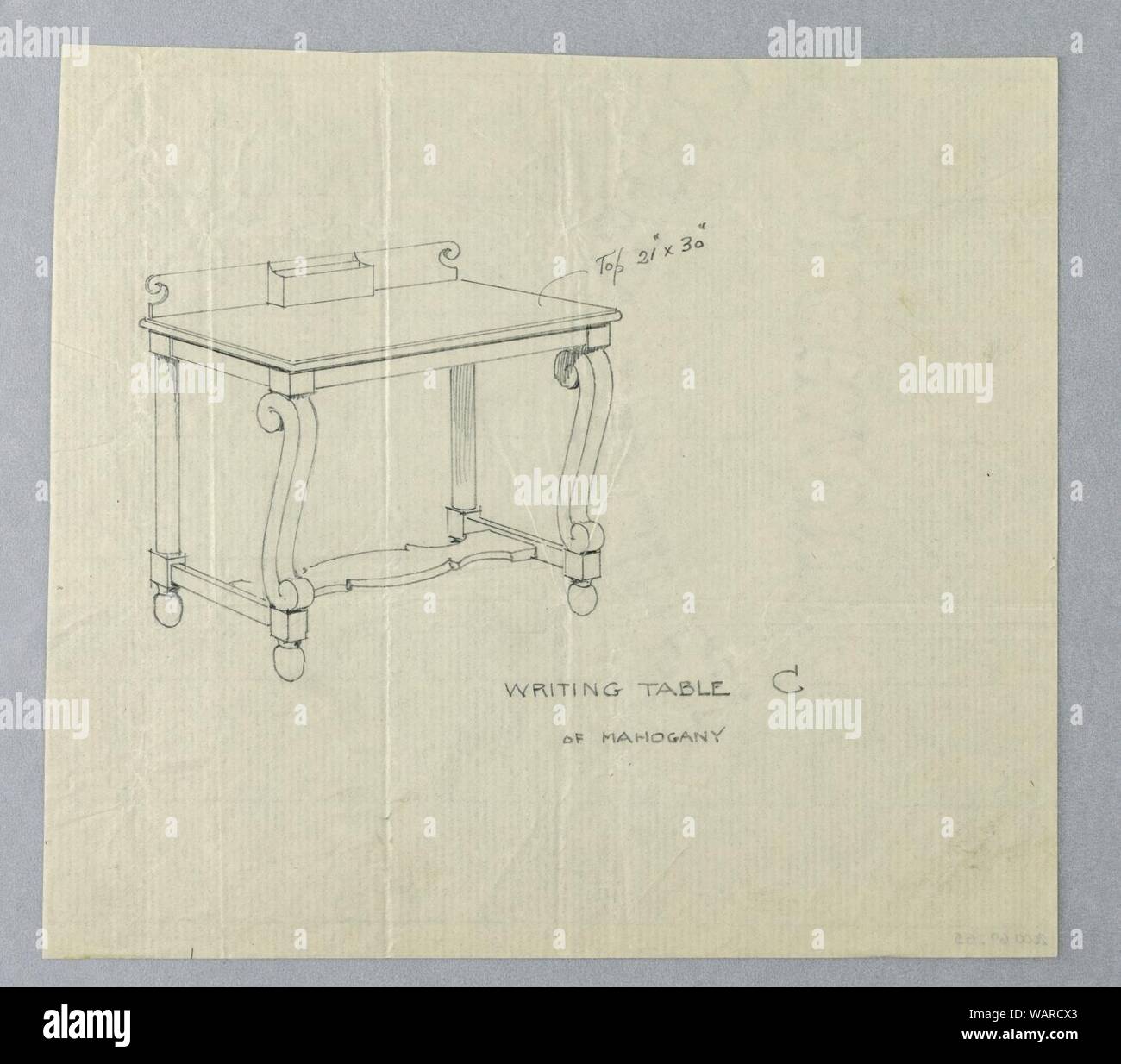 Drawing, Design for Writing Table ‘C‘ with Scrolled Front Legs, 1900–05 ...