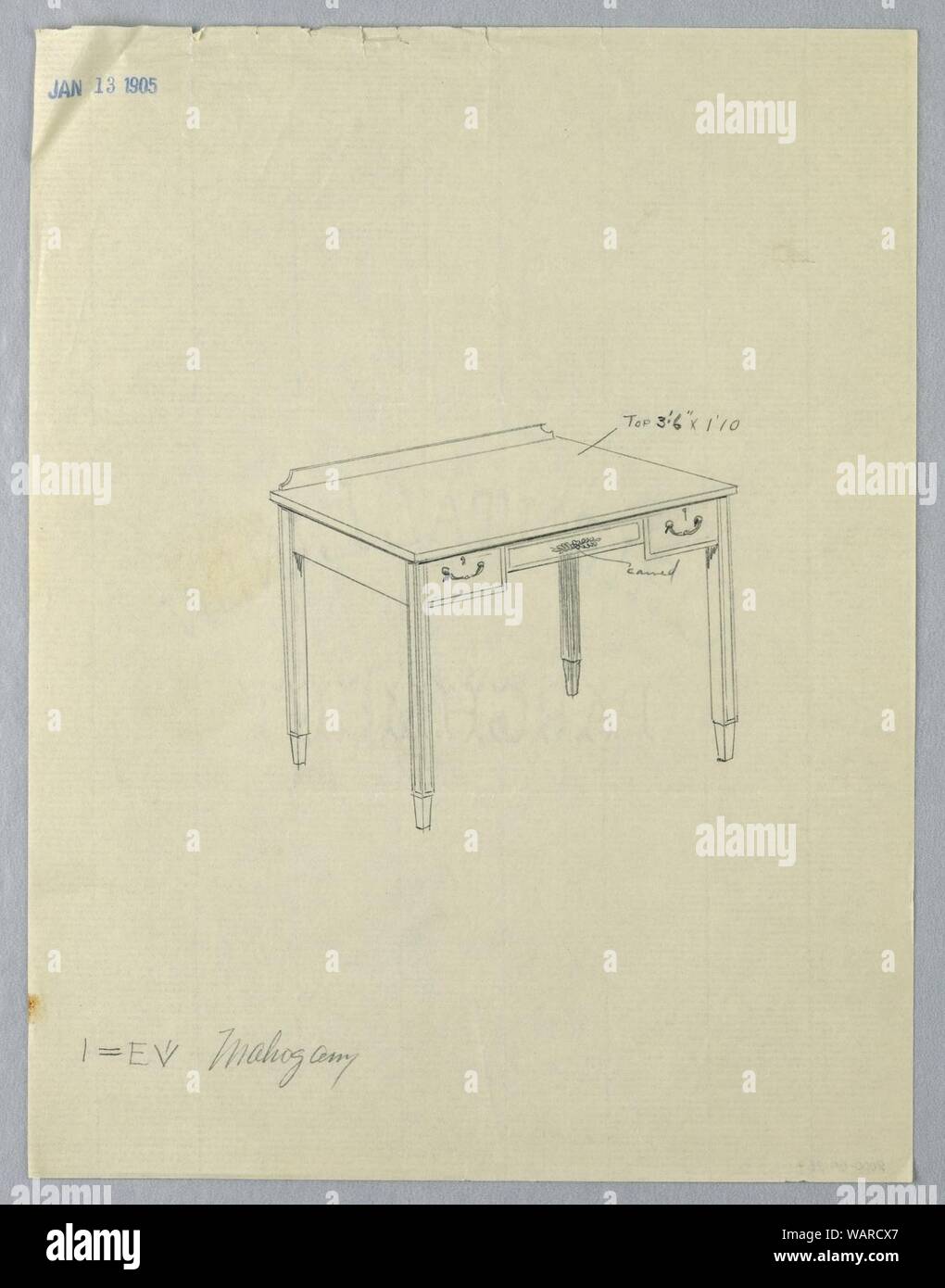 Drawing, Design for Writing Table with Carved Floral Decoration on ...