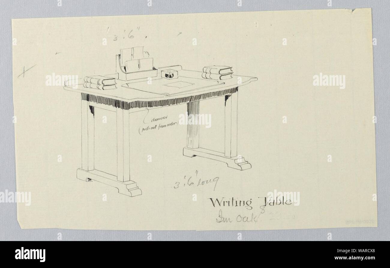 Drawing, Design for Writing Table with Hidden Drawer Center Front, 1900 ...