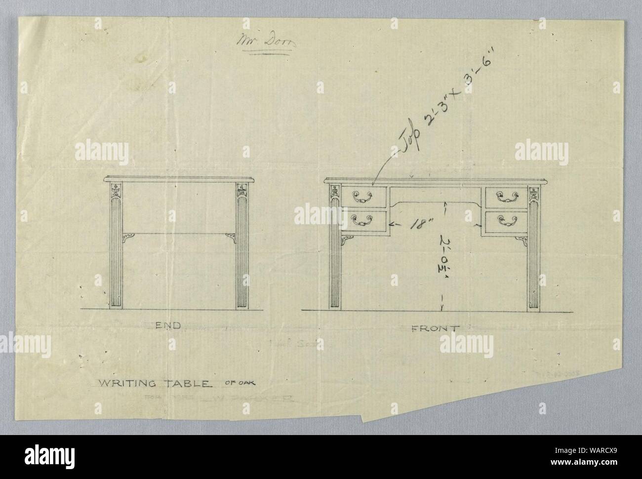 Drawing, Design for Writing Table for Mr. Dorn in Two Views, 1900–05 ...
