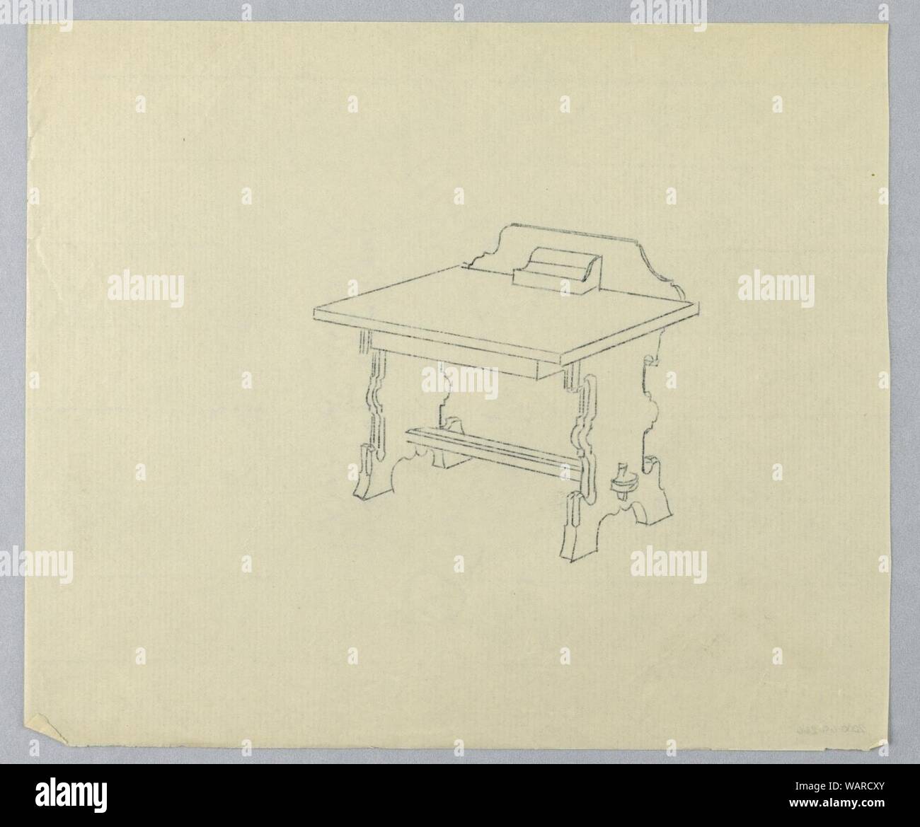Drawing, Design for Writing Table in the Mission Style with Carved ...