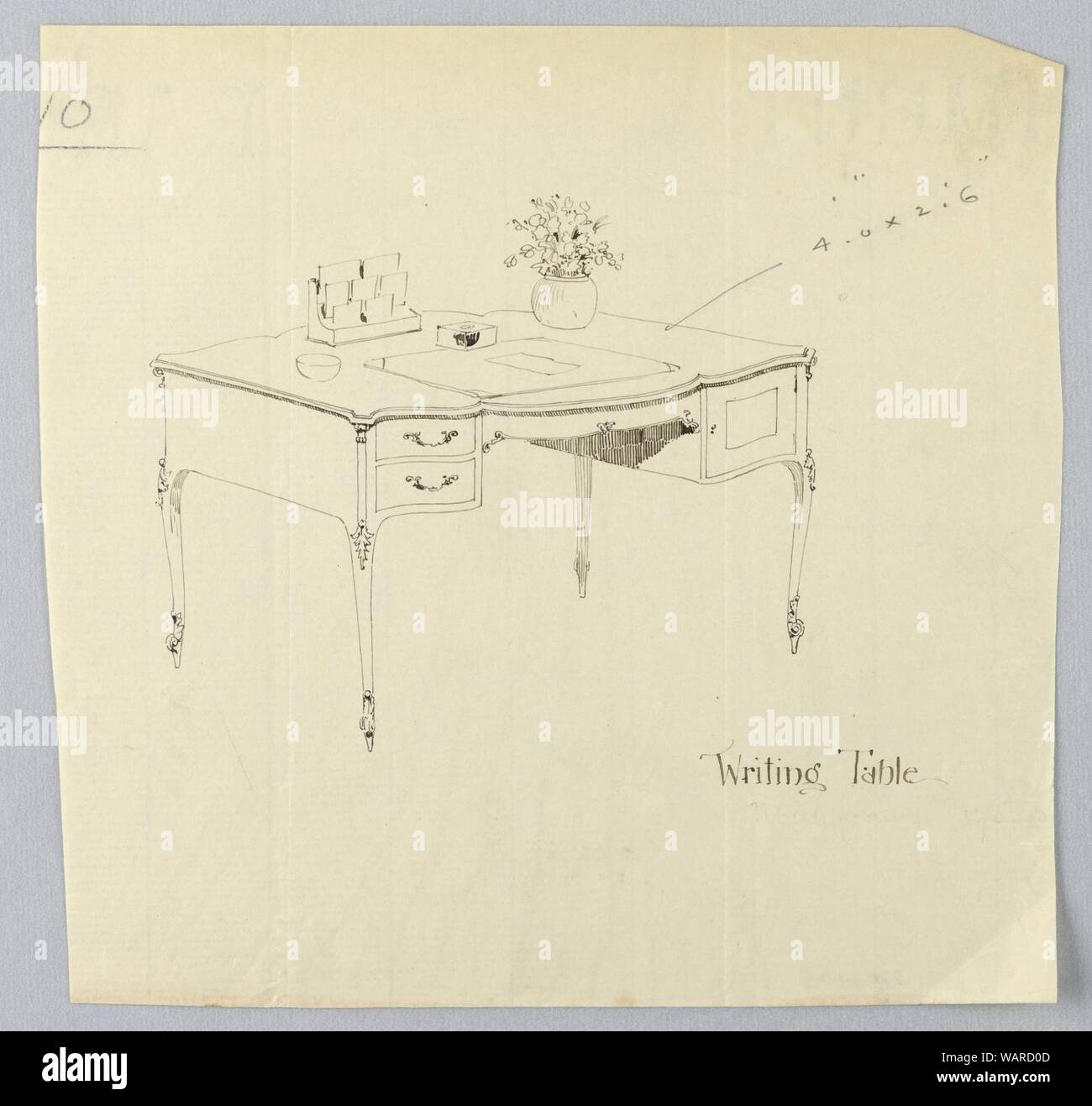 Drawing, Design for Writing Table with Scalloped Front and Vase of ...