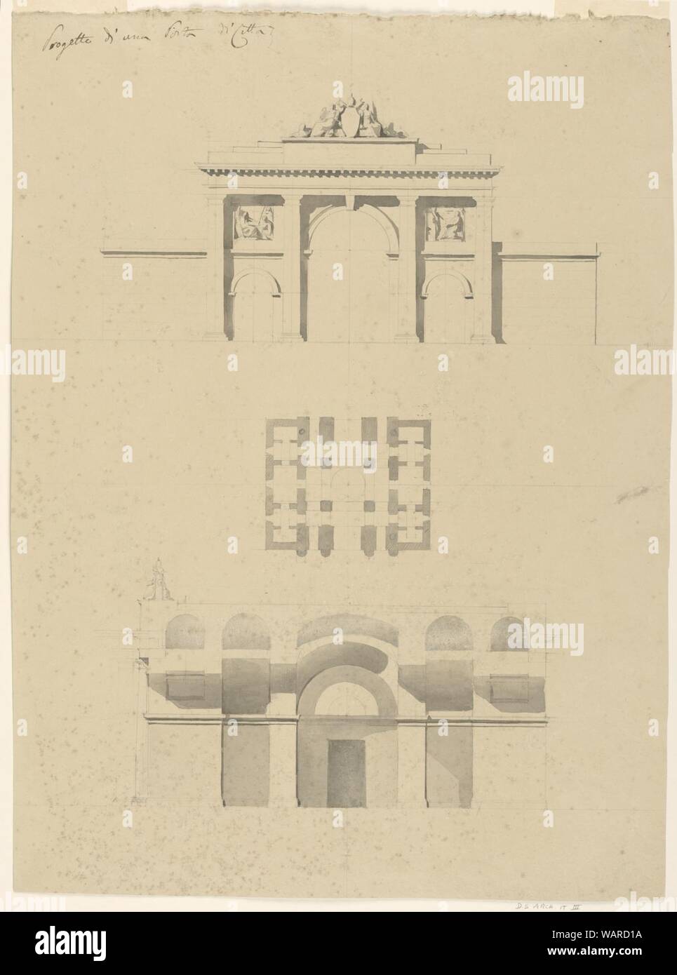 Drawing, Design of Two Projects for a Town Gate, ca. 1797 Stock Photo ...