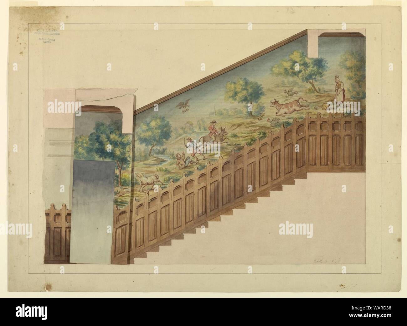 Drawing, Design with Overlay for Portion of Stairway in Château-sur-Mer ...