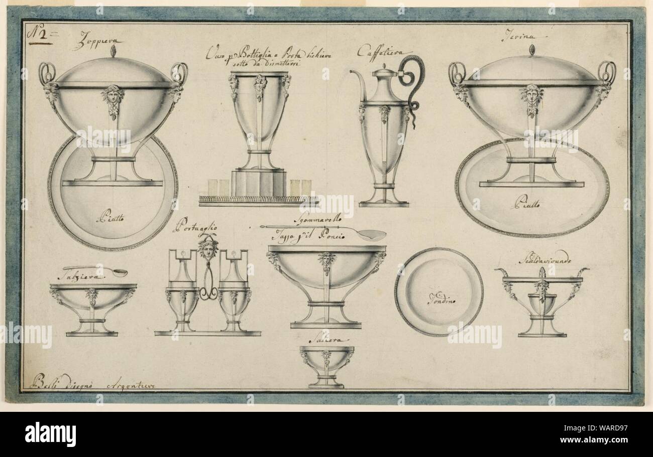 Drawing, Designs for Silver Serving Pieces, early 19th century Stock ...