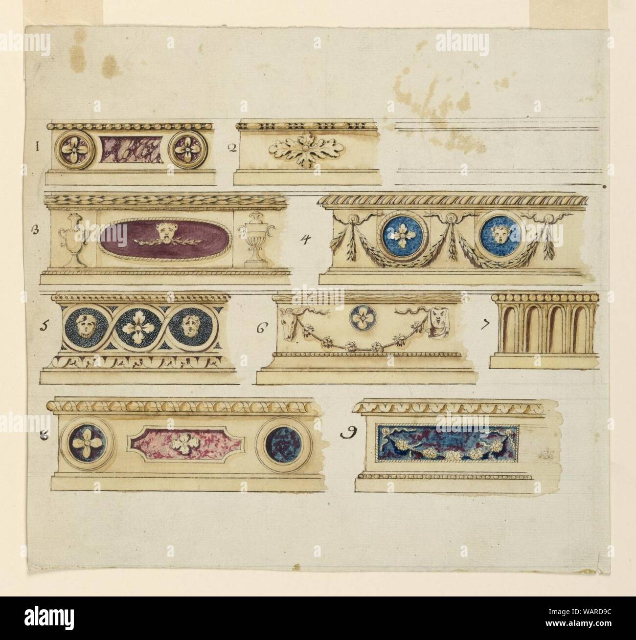 Drawing, Designs for Nine Bands for Bases, ca. 1800 Stock Photo - Alamy