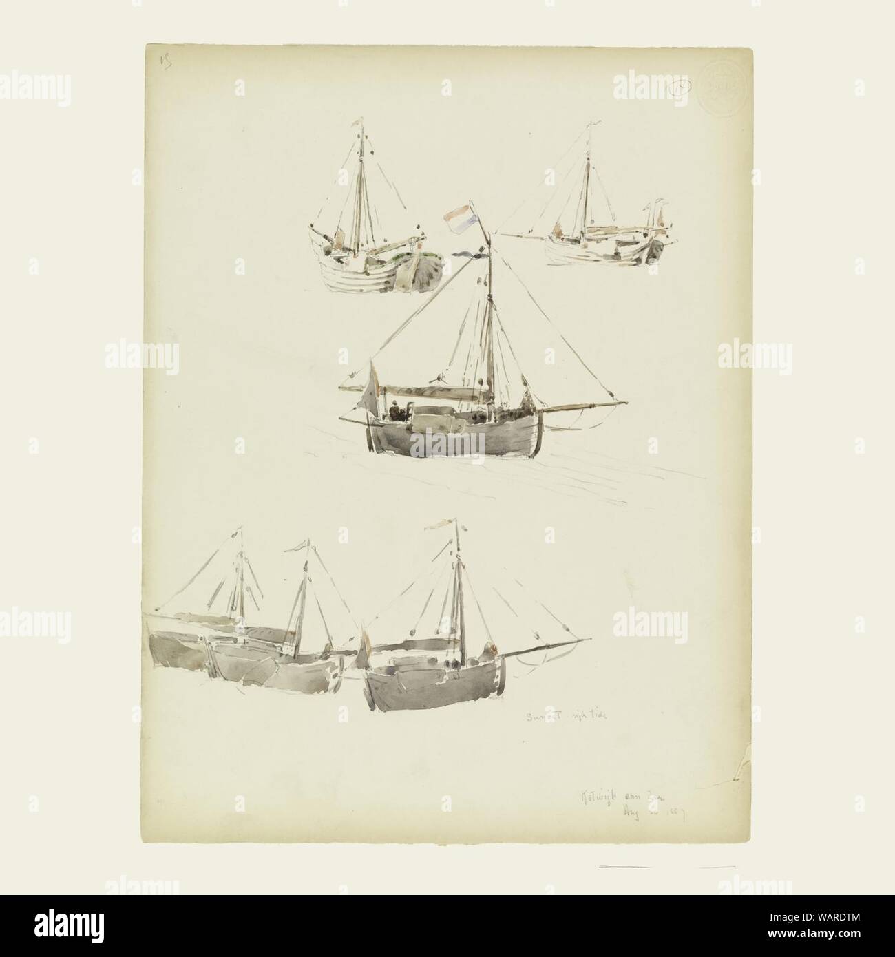 Drawing, Dutch Barges, August 20, 1887 Stock Photo - Alamy