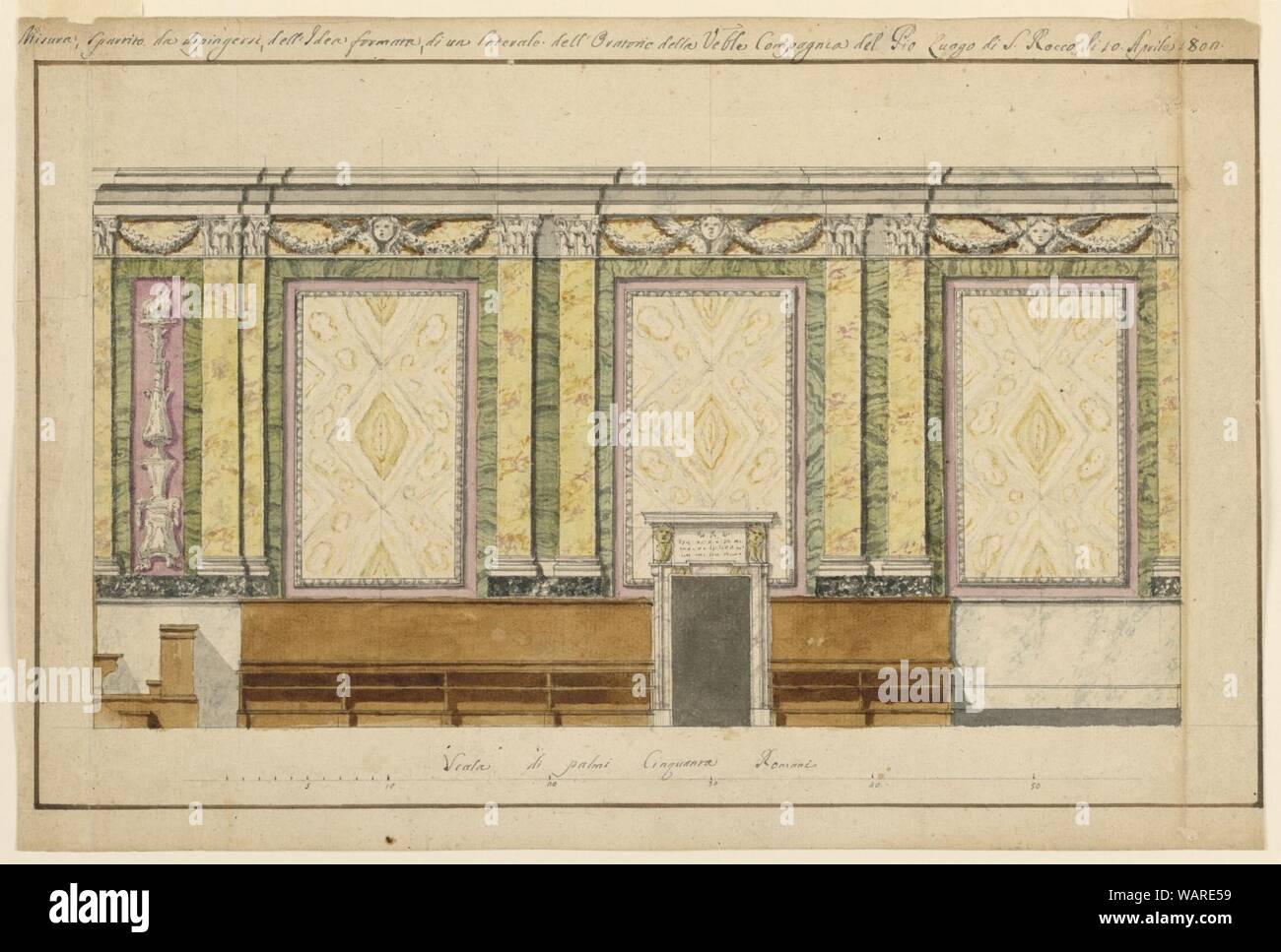 Drawing, Elevation of a Side Chapel of the Congregation of St. Roch in ...