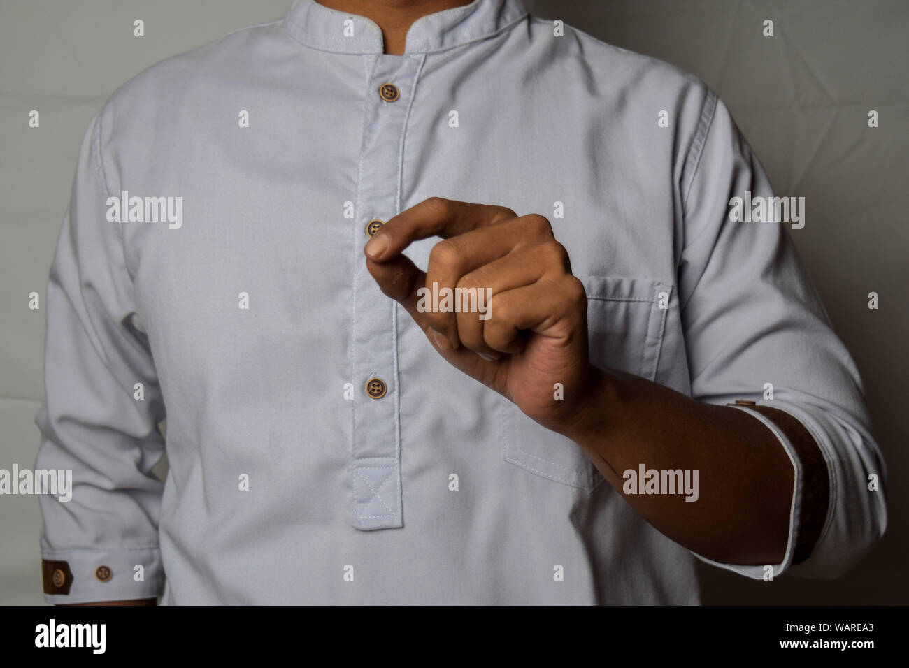 Close up Asian man shows hand gestures it means human emotion and ...
