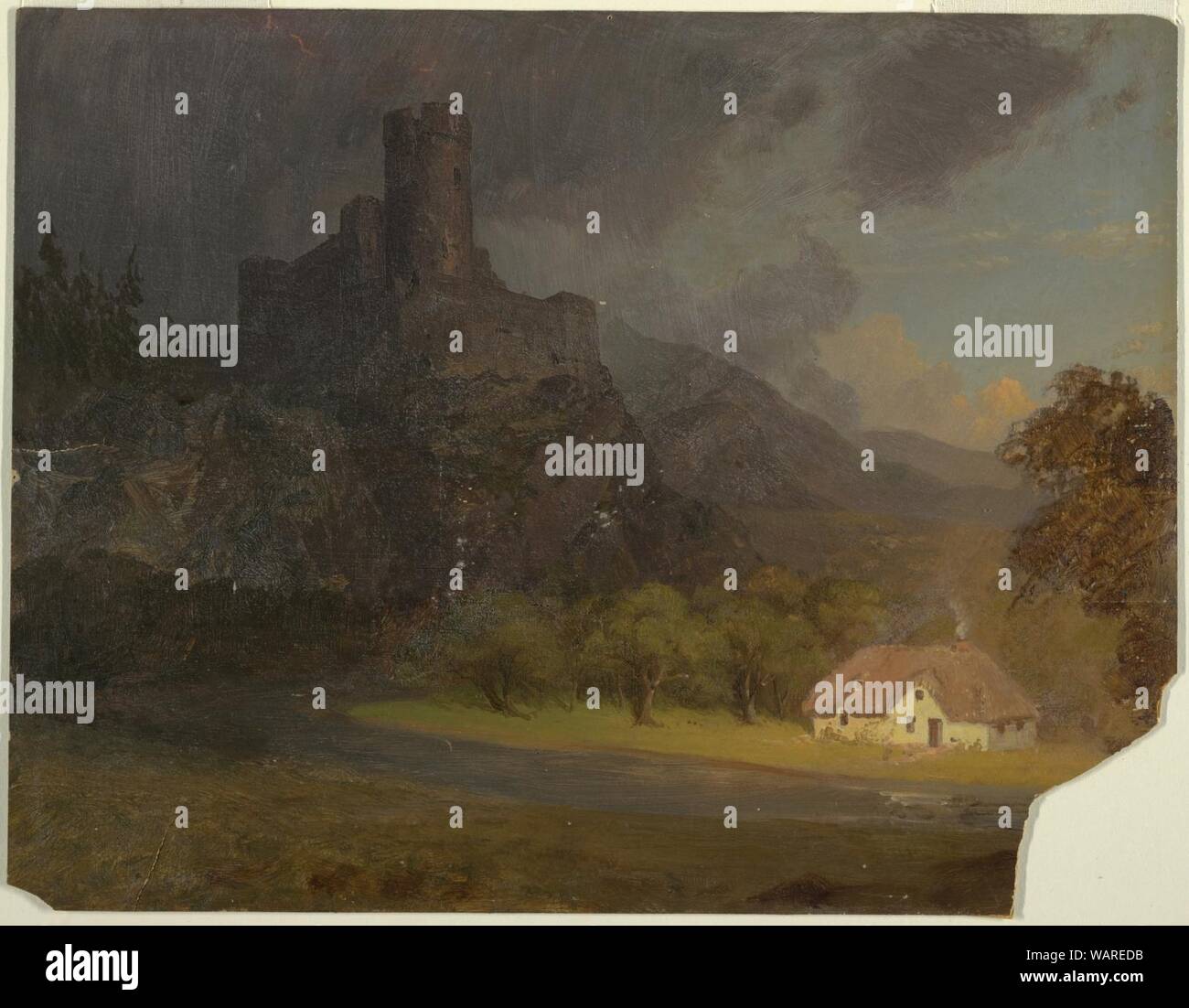 Drawing, English Castle and Cottage, ca. 1844 Stock Photo - Alamy