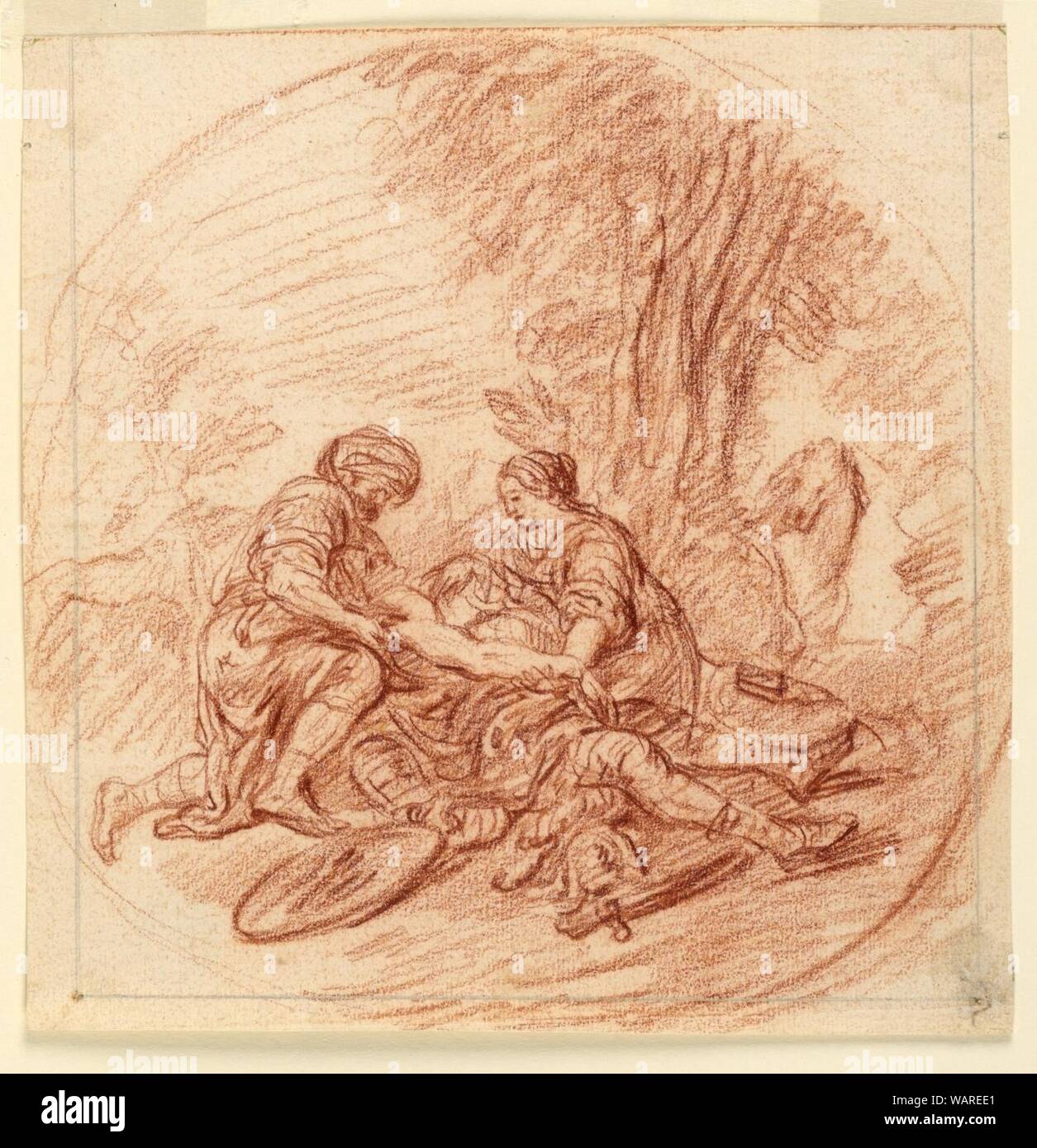Drawing, Erminia and Vafrino Tending the Wounded Tancred after the ...