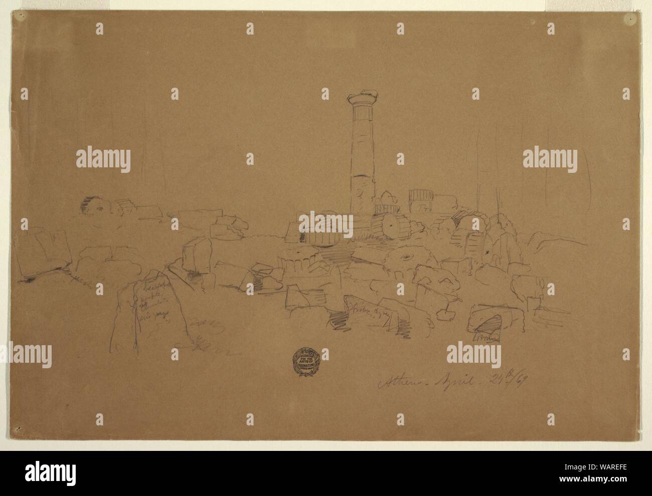 Drawing, Fallen Column, Temple of Olympian Zeus, Athens, April 24, 1869 ...