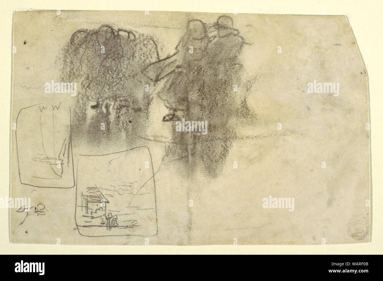Drawing, Figures in Lee of Building with Ocean Beyond, Cullercoats ...