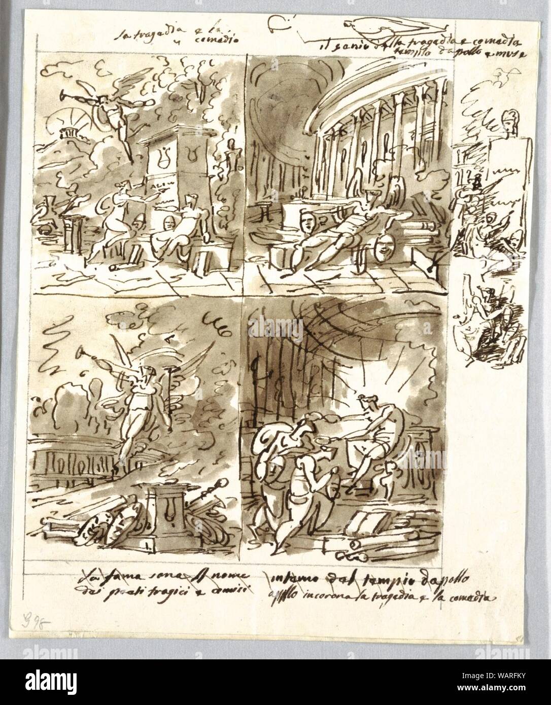 Drawing, Four Allegories of Commedia and Tragedy, ca. 1810 Stock Photo ...