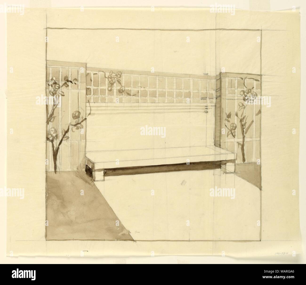 Drawing, Garden Trellis and Bench, ca. 1912 Stock Photo - Alamy