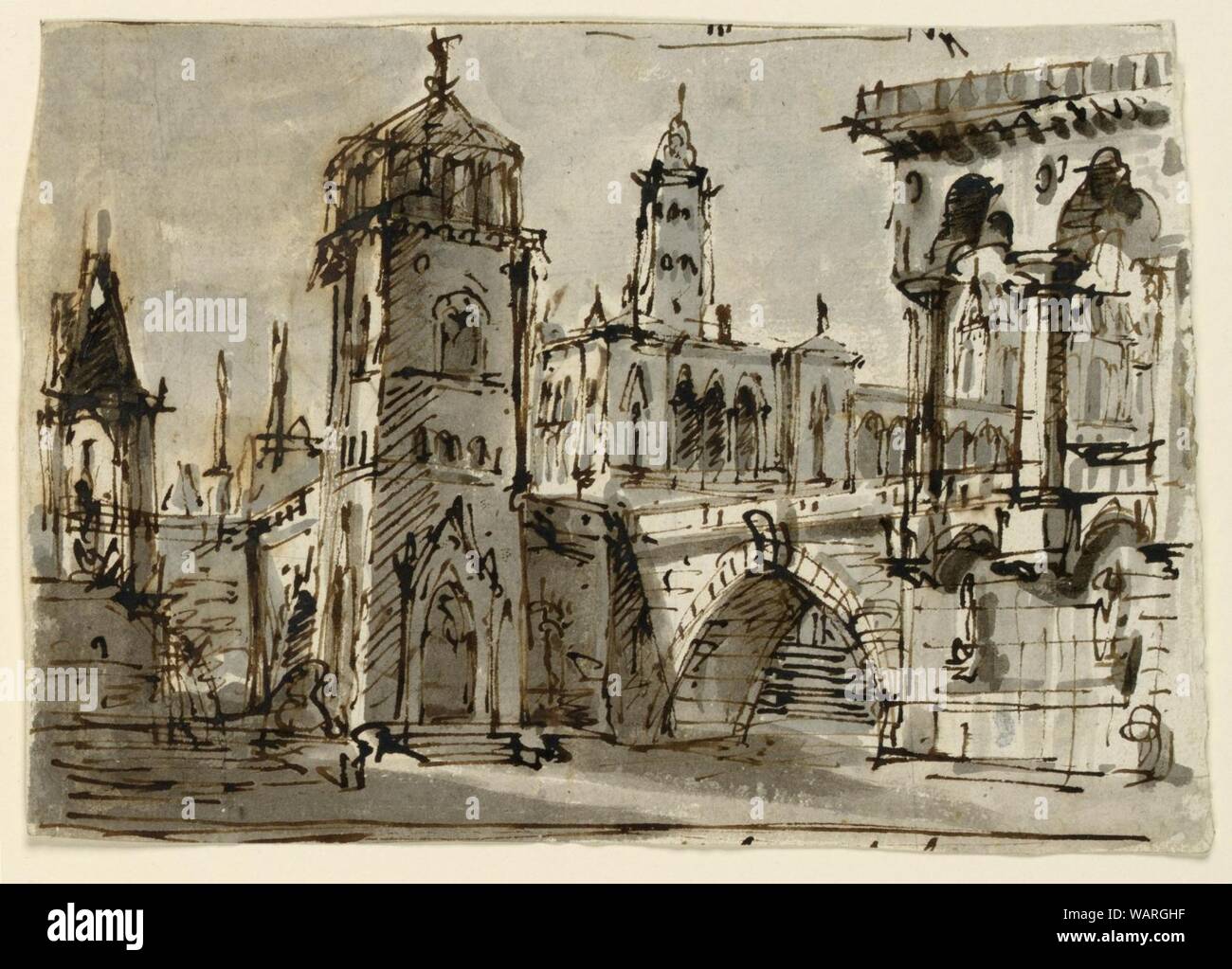 Drawing, Group of Buildings, early 19th century Stock Photo - Alamy