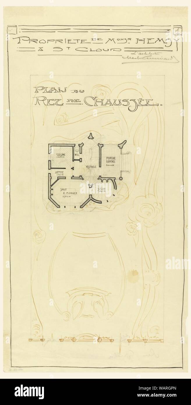 Drawing, Hemsy Villa, St. Cloud, Plan du Rez de Chaussee, 1913 Stock ...