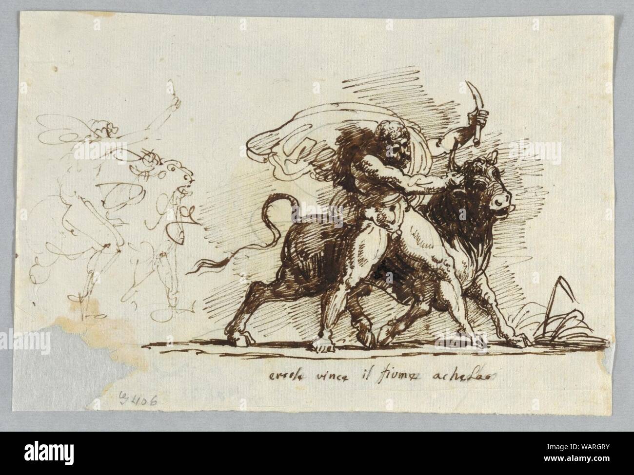 Drawing, Hercules renders Horn from Bull Achelous, 1805 Stock Photo - Alamy