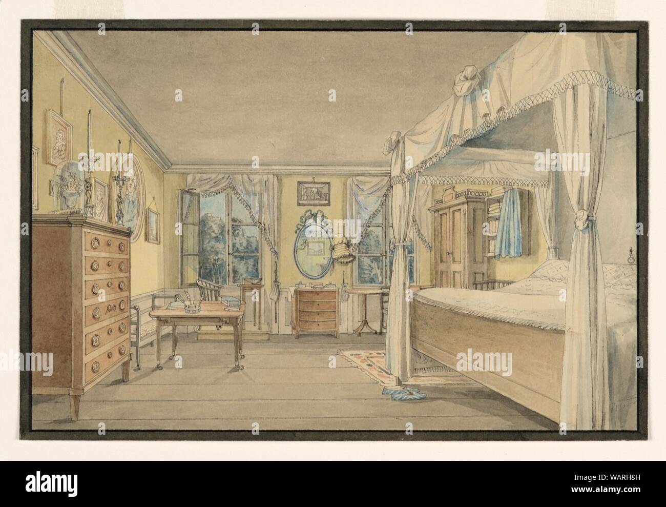 Drawing, Interior of a Bedroom, 1820s Stock Photo - Alamy