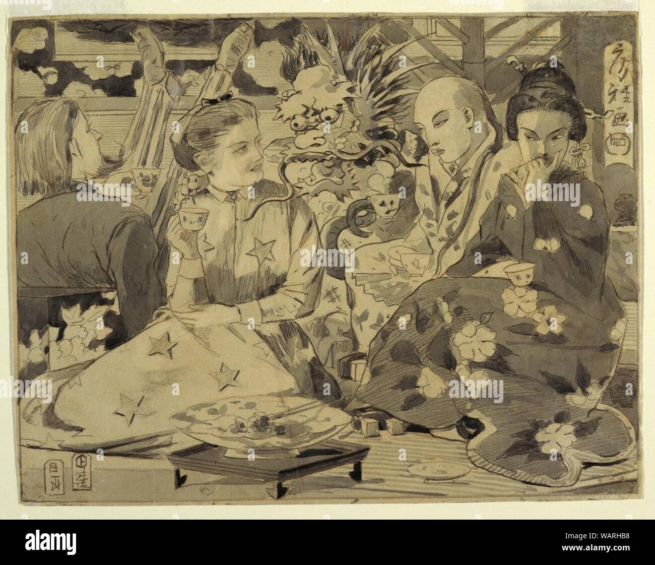 Drawing, International Tea Party, ca. 1867 Stock Photo - Alamy