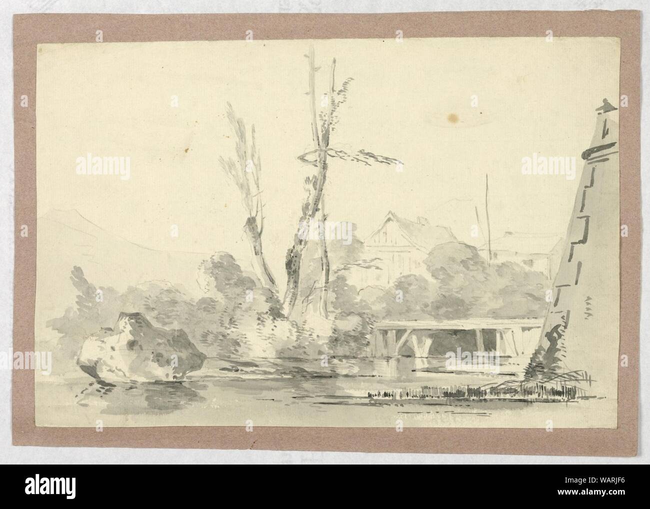 Drawing, Landscape with Fortification, 1600–1900 Stock Photo - Alamy