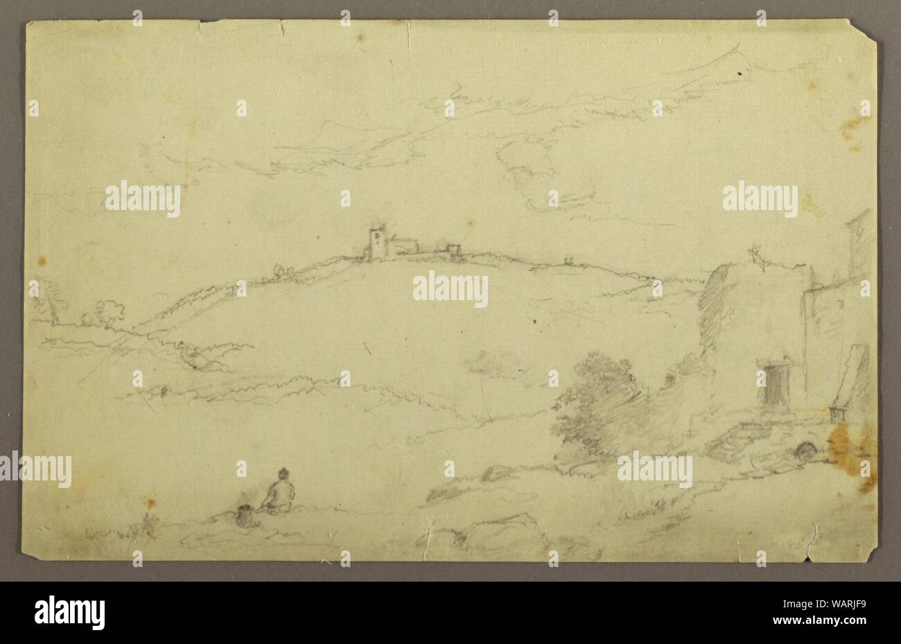 Drawing, Landscape with figures, 1885 Stock Photo - Alamy
