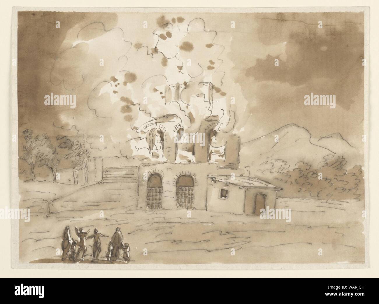 Drawing, Landscape with a Burning Tower, ca. 1780 Stock Photo - Alamy