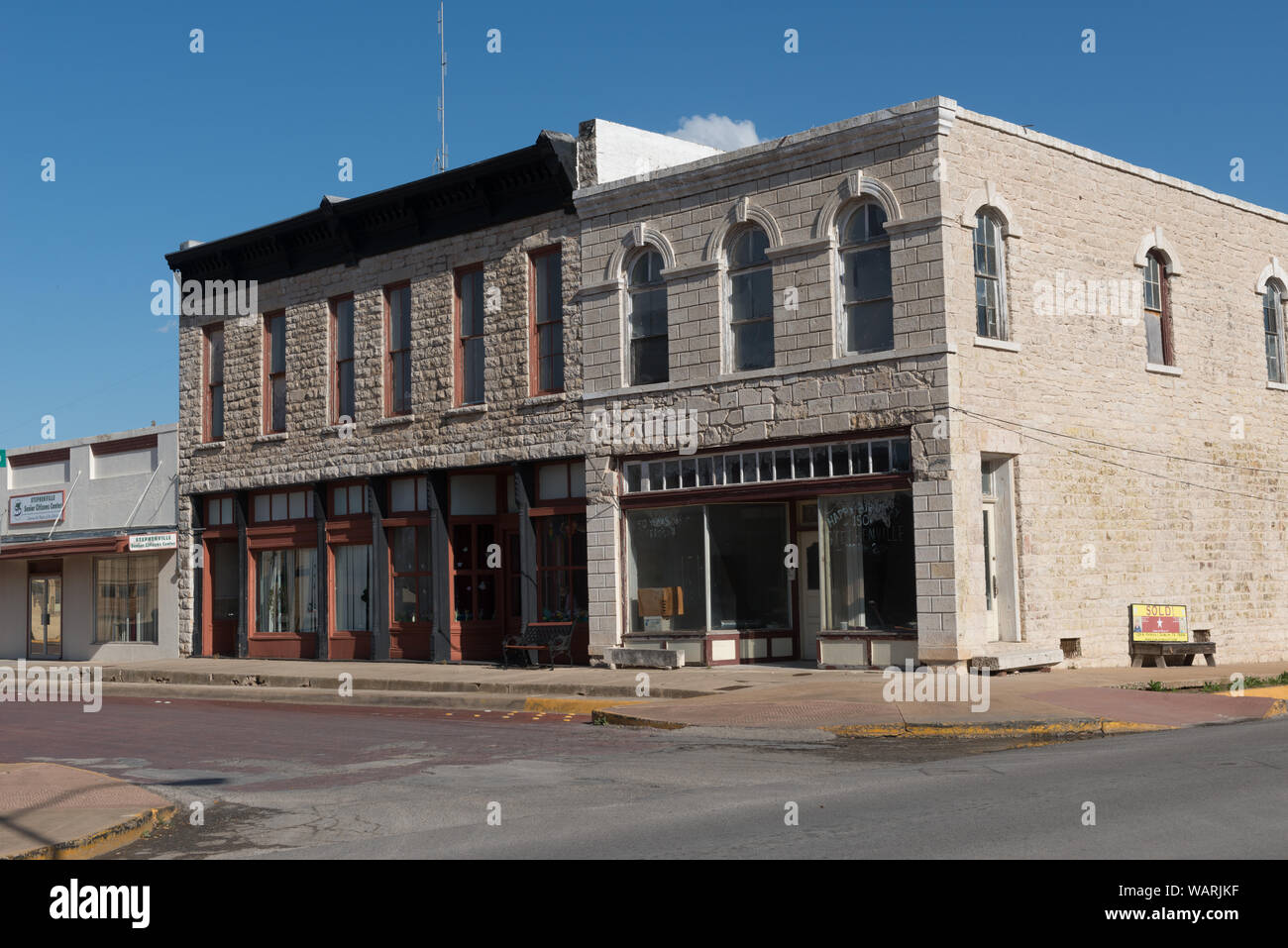 Downtown block in Stephenville, the county seat of Erath County, Texas ...