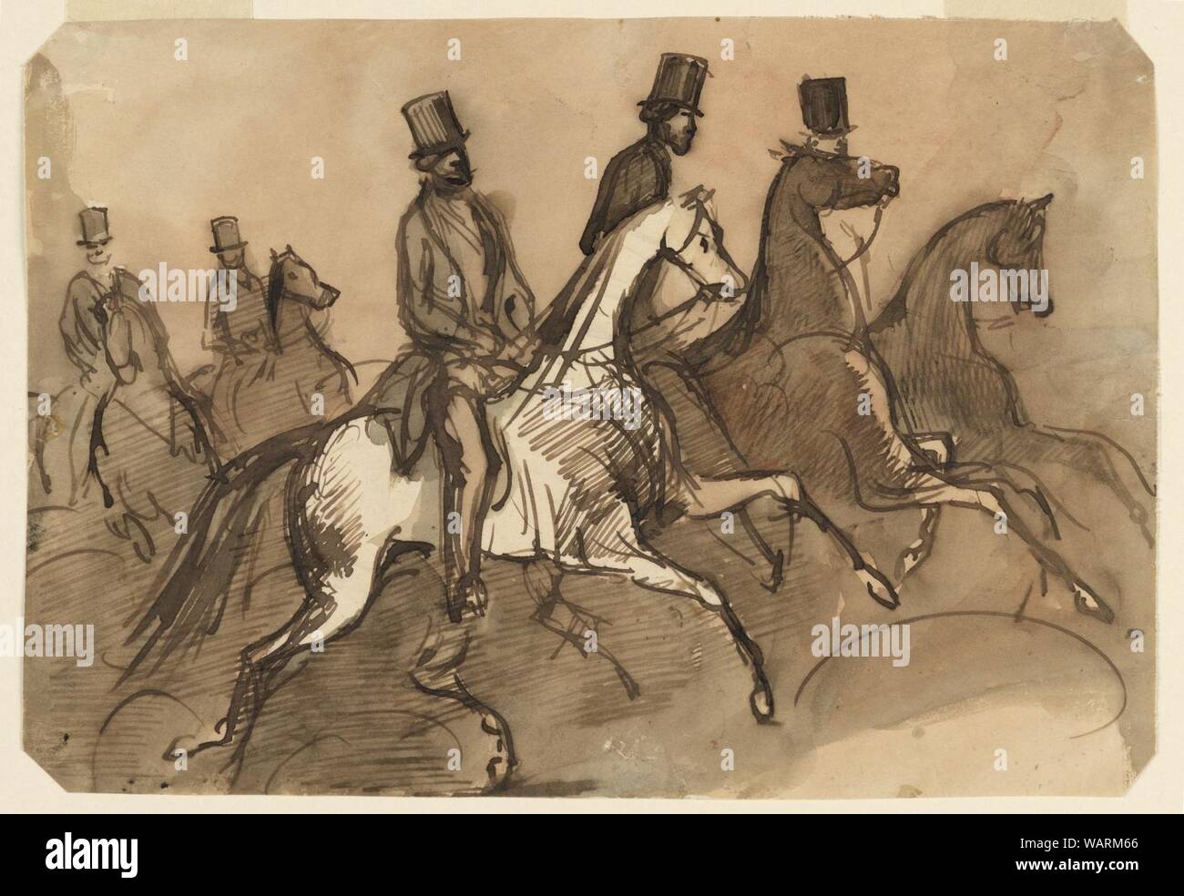 Drawing, Men on Horseback, ca. 1860 Stock Photo - Alamy
