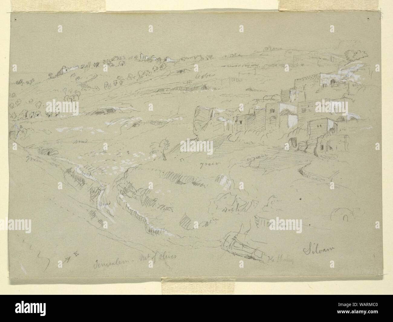 Drawing, Mount of Olives, Bethany, Siloam, and Jerusalem, Palestine ...