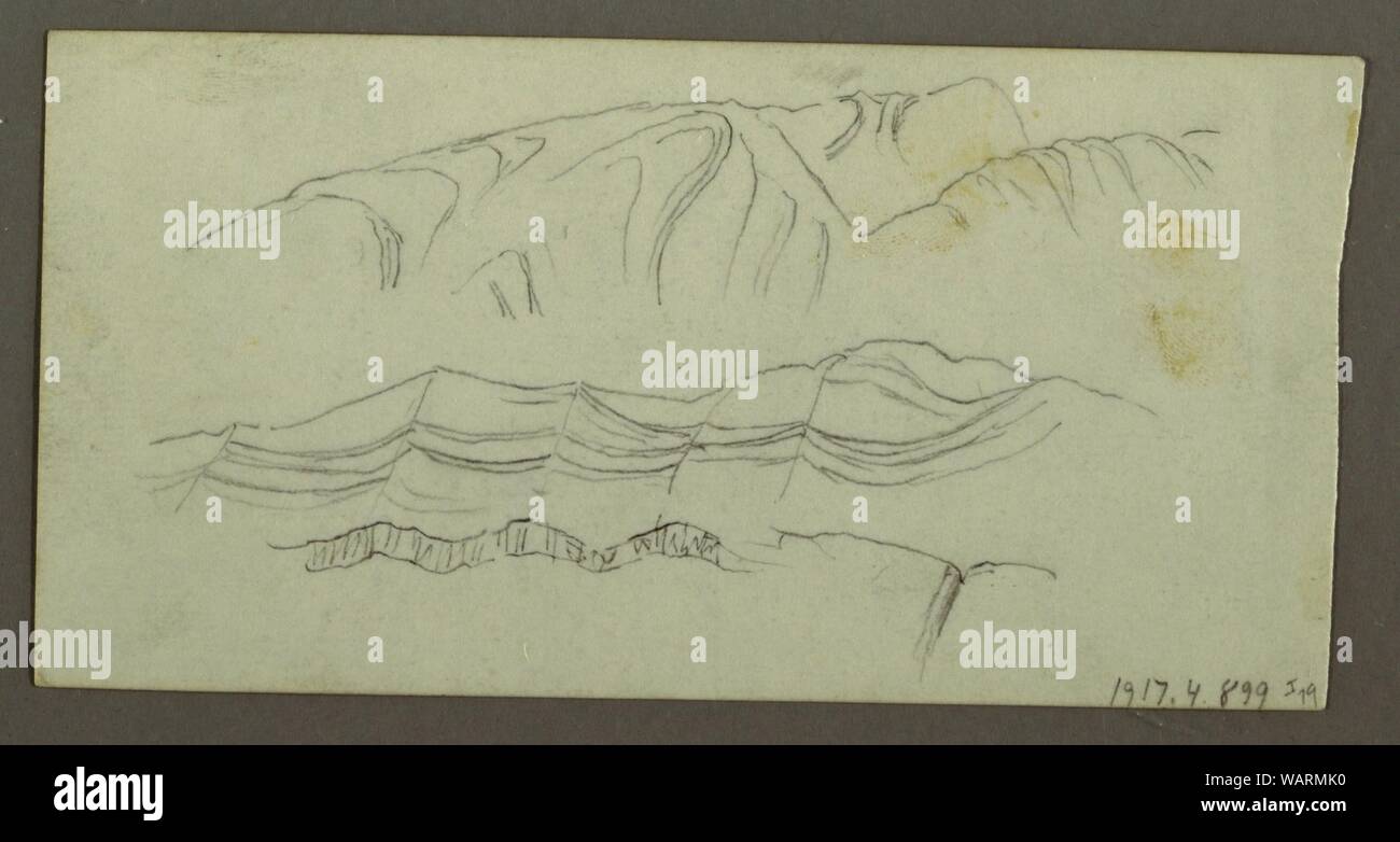 Drawing, Mountain Range with Strata Marks Stock Photo - Alamy