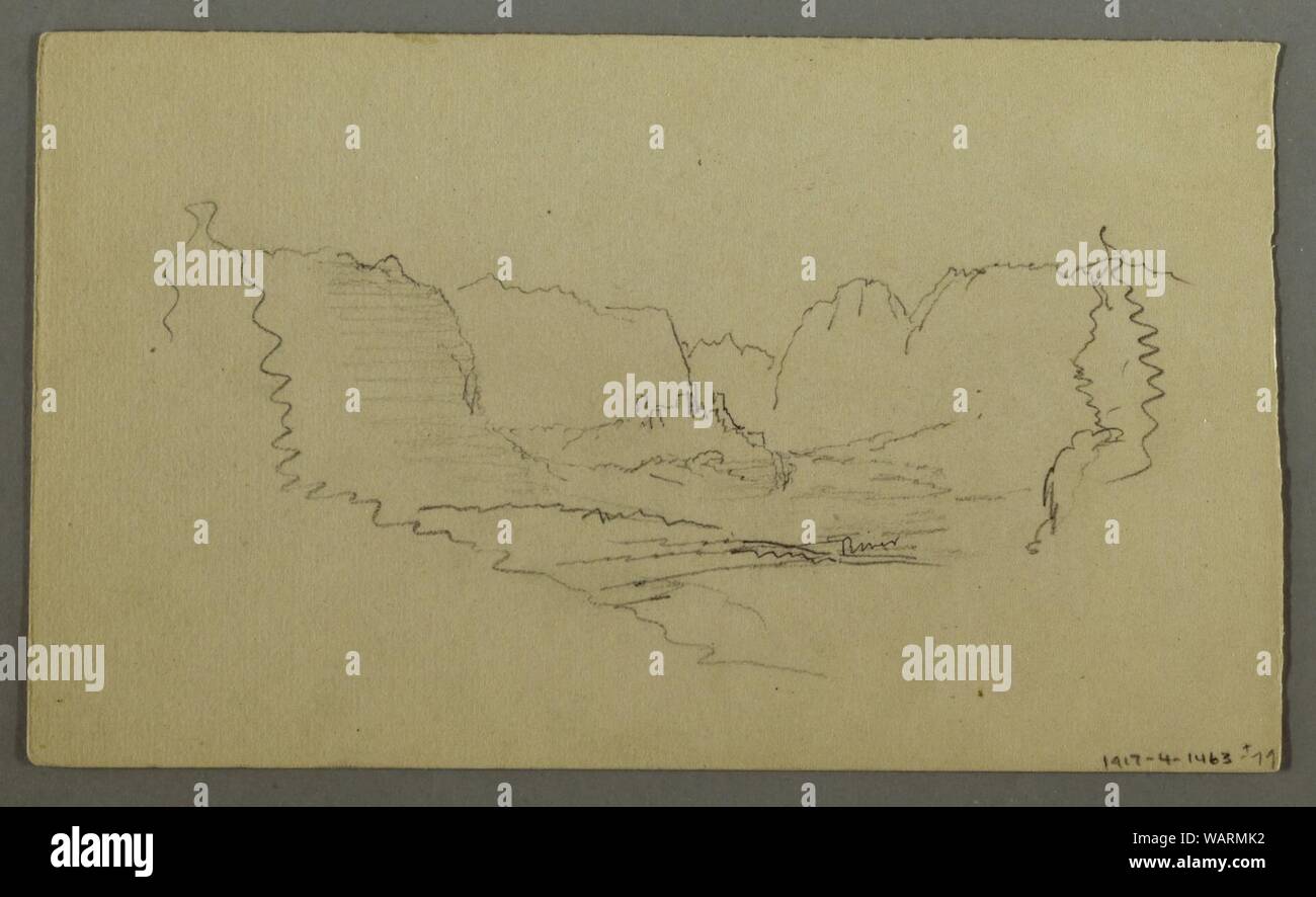 Drawing, Mountain Peaks, Roadside Shrine, August 1868 Stock Photo - Alamy