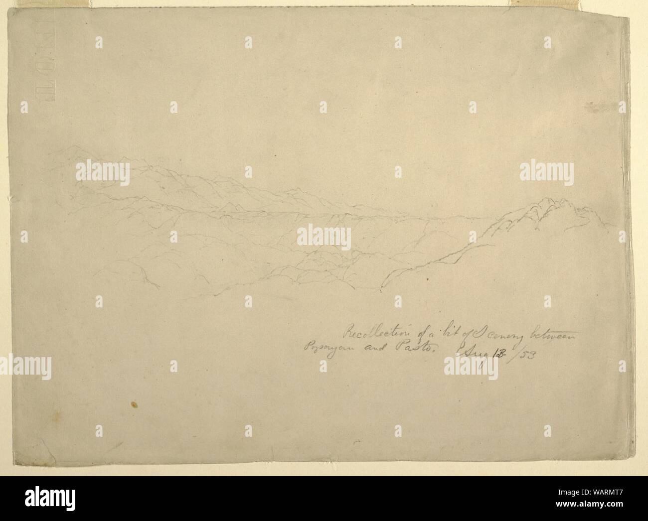 Drawing, Mountainous landscape between Popayan and Pasto, Colombia ...