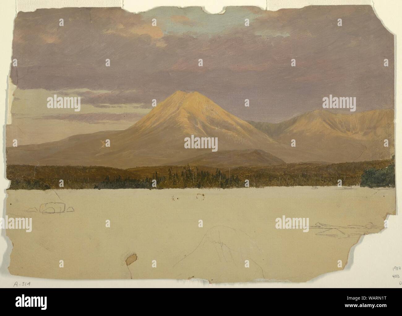 Drawing, Mt. Katahdin from Lake Katahdin, 1878 Stock Photo - Alamy