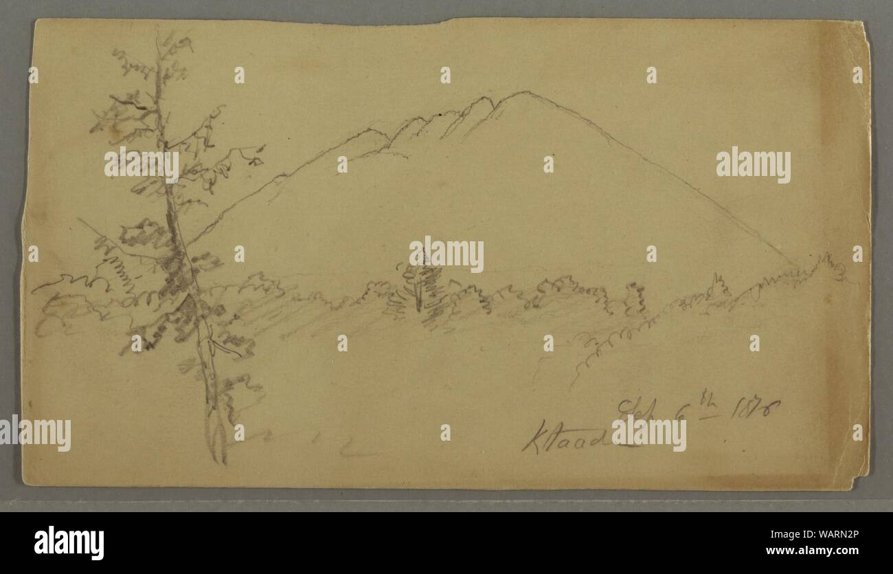 Drawing, Mt. Katahdin, woods, tree in foreground, 1876 Stock Photo - Alamy