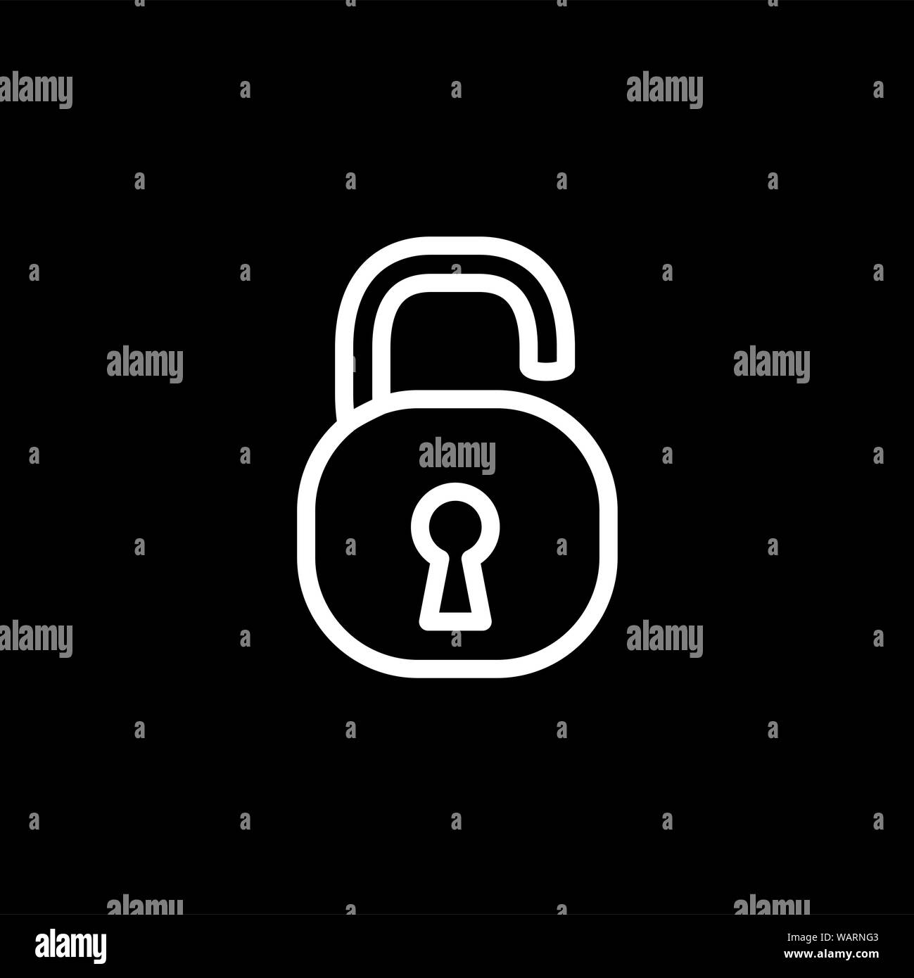 Open Lock Line Icon On Black Background. Black Flat Style Vector ...