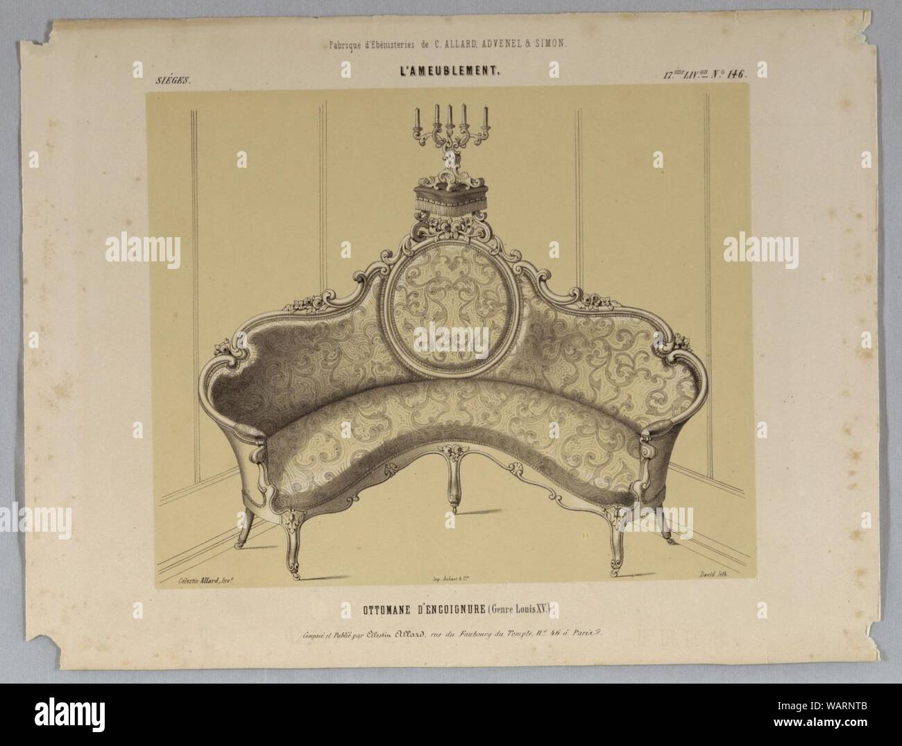 Drawing, Ottomane D'encoignere (Genre Louis XV), lithograph, 1860 Stock ...