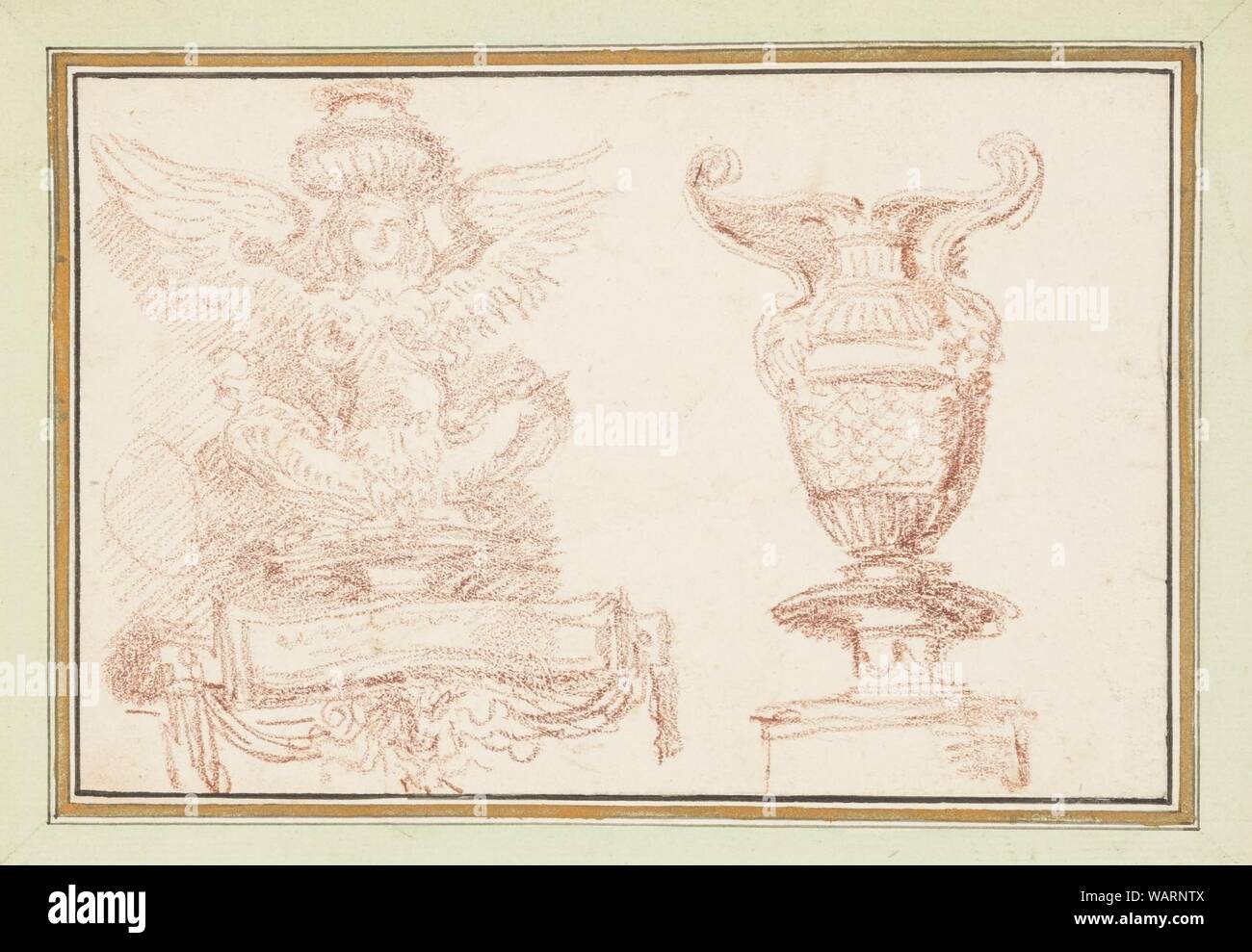Drawing, Ornamental detail with winged figure and vase, ca. 1759–70 ...